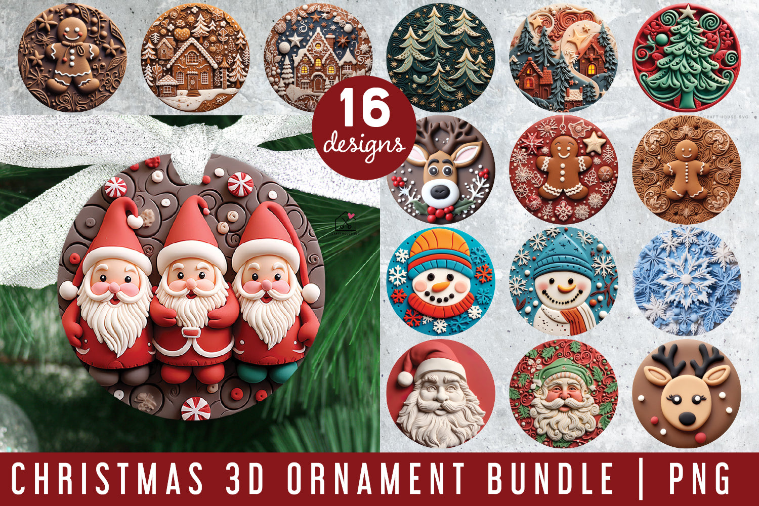 Christmas 3D Ornament Bundle Sublimation Designs PNG - CraftHouseSVG