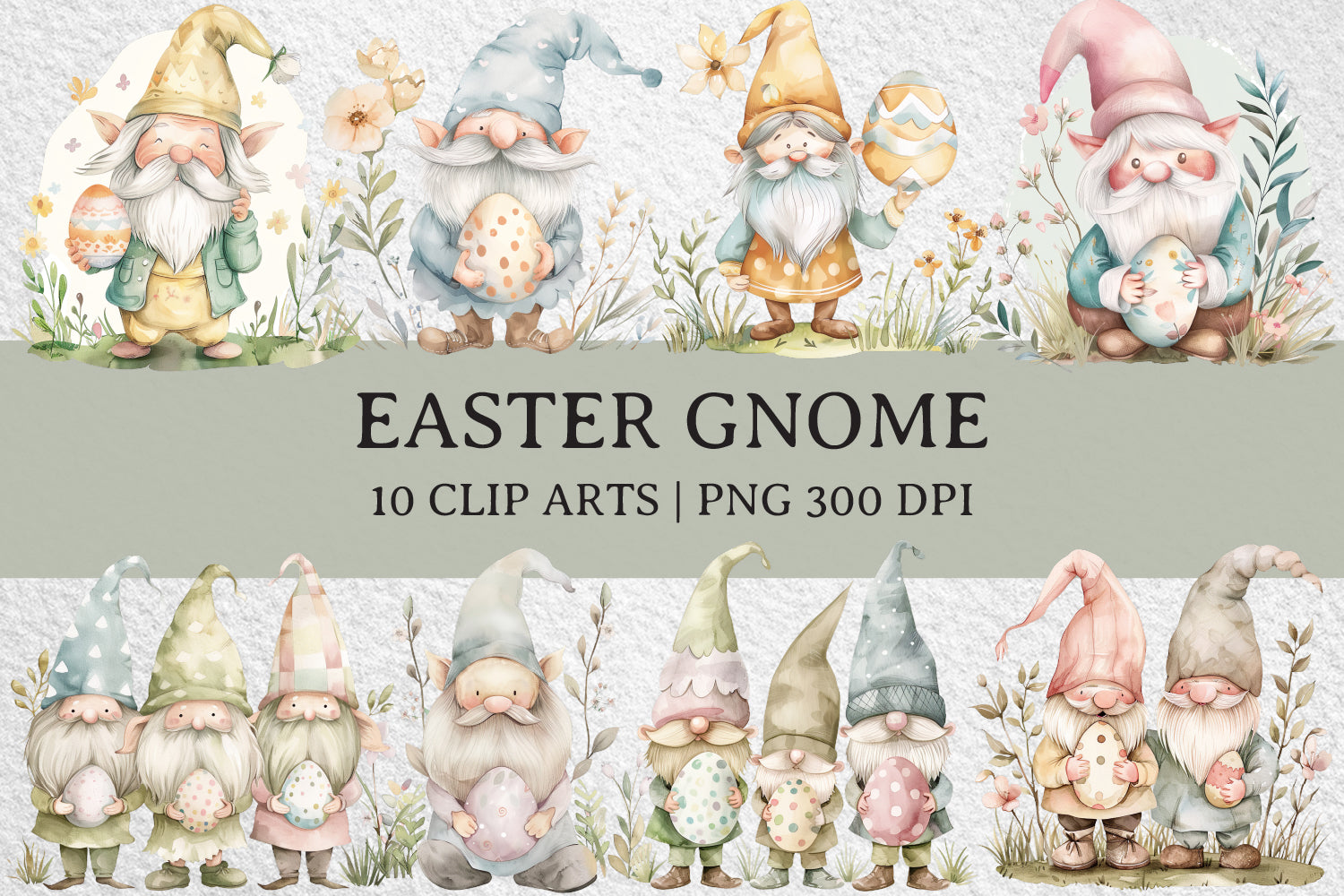 Watercolor Easter Gnome Sublimation Bundle Clip Art PNG - CraftHouseSVG
