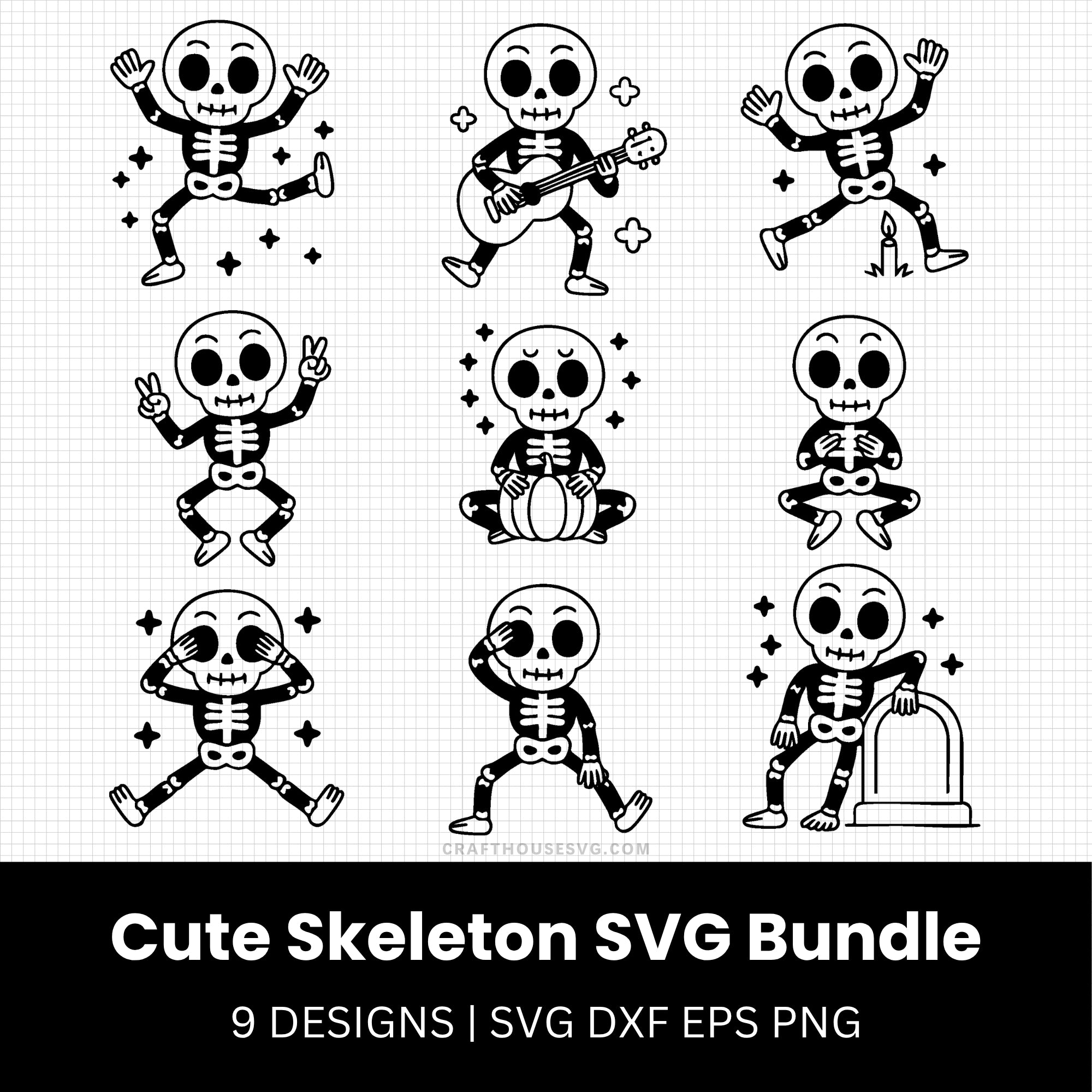 Cute Skeleton SVG Bundle - Free and Premium Files