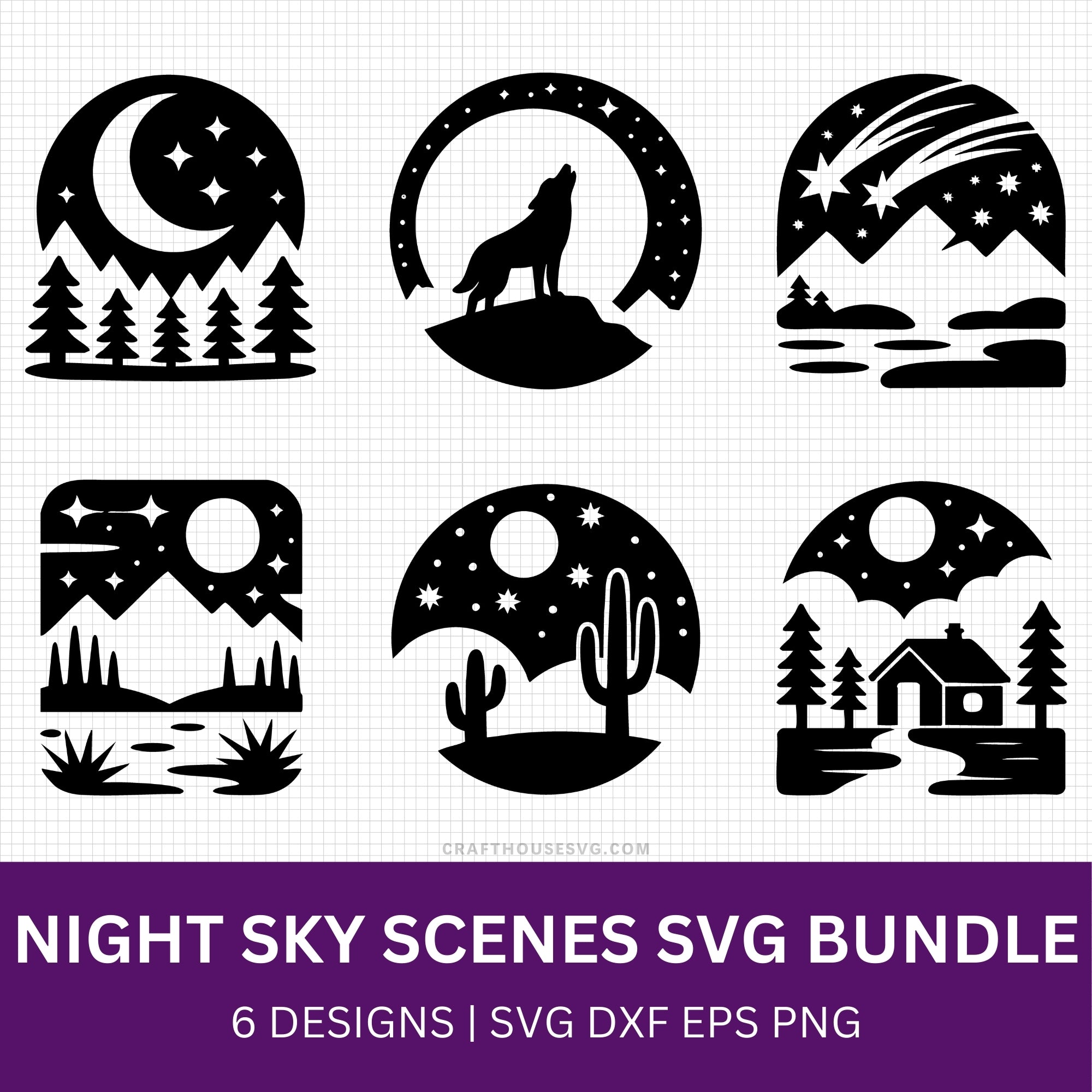 Night Sky Scene SVG Bundle - Free and Premium Files
