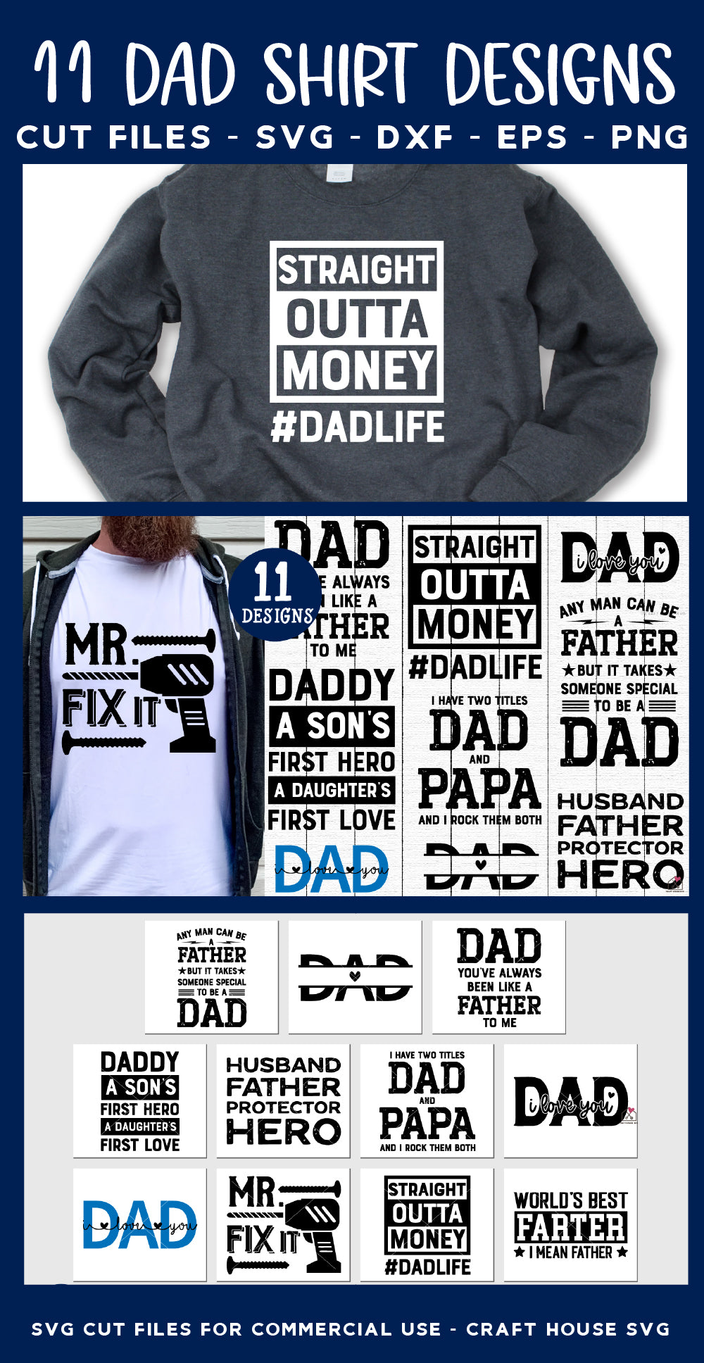 Dad Shirt SVG Bundle Father's Day Funny Design Cut Files - Craft House SVG