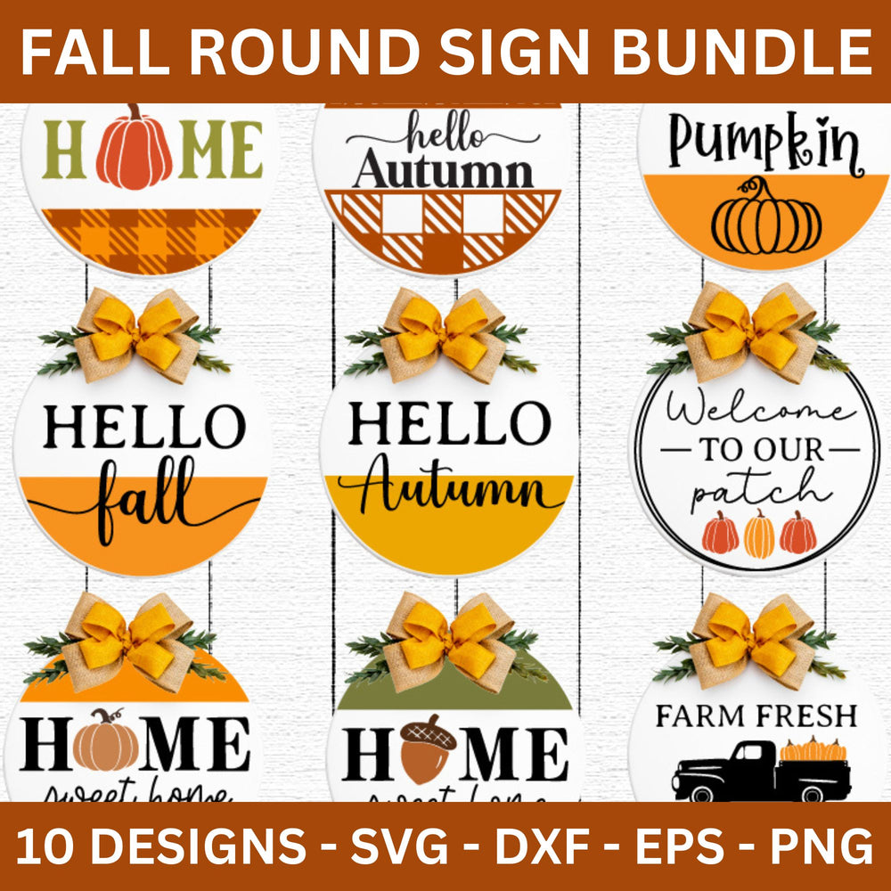 Fall Round Porch Signs SVG Bundle Autumn Sign Design Cut Files - Craft ...