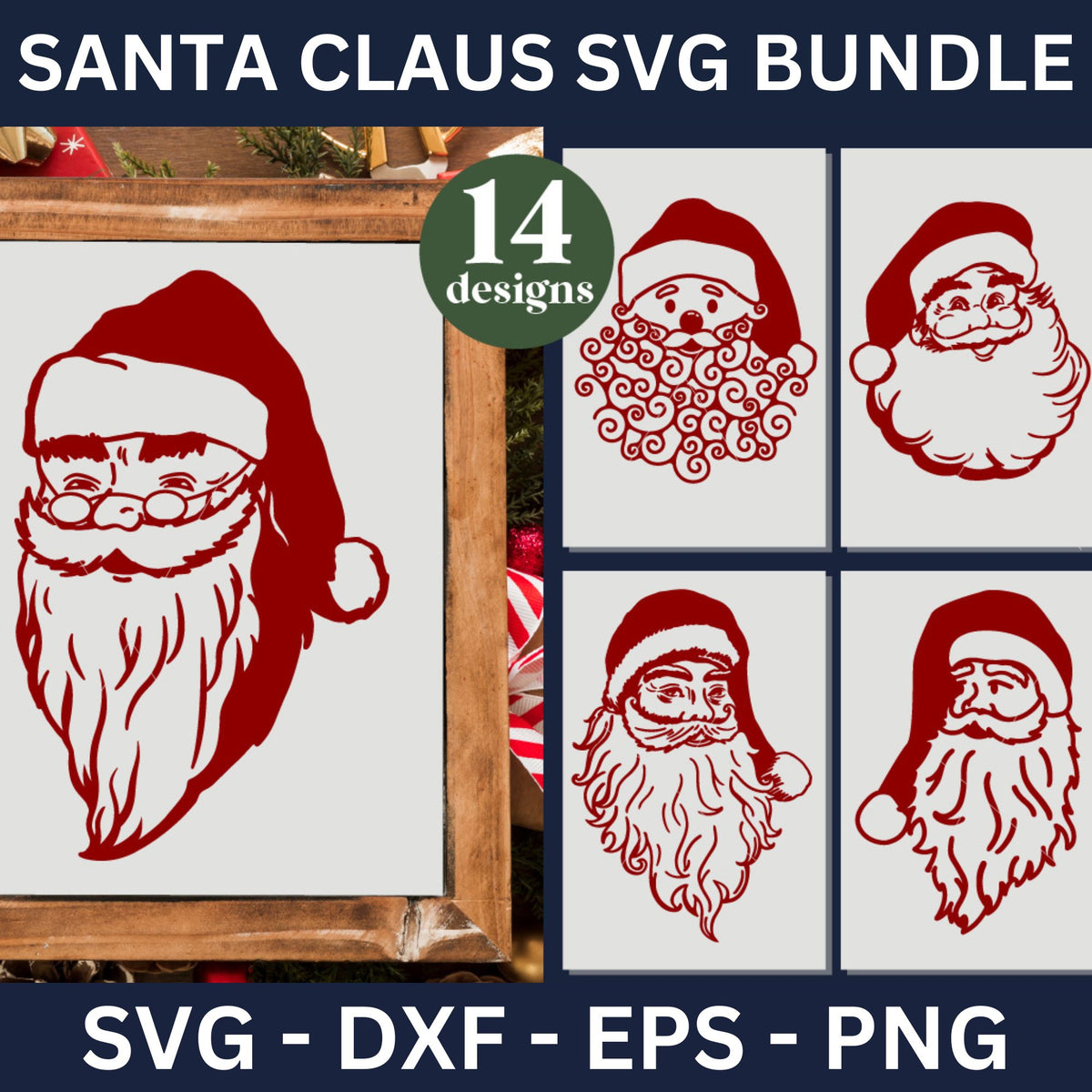Santa Claus SVG Bundle Vintage Santa Face Cut Files - Craft House SVG