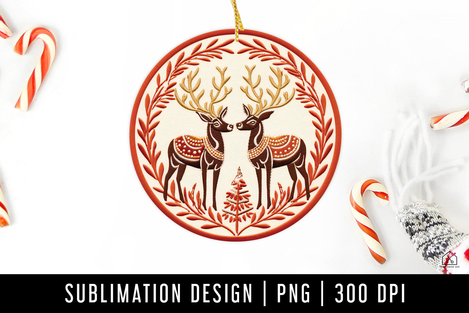 Reindeer Christmas 3D Ornament Sublimation Design PNG - CraftHouseSVG ...