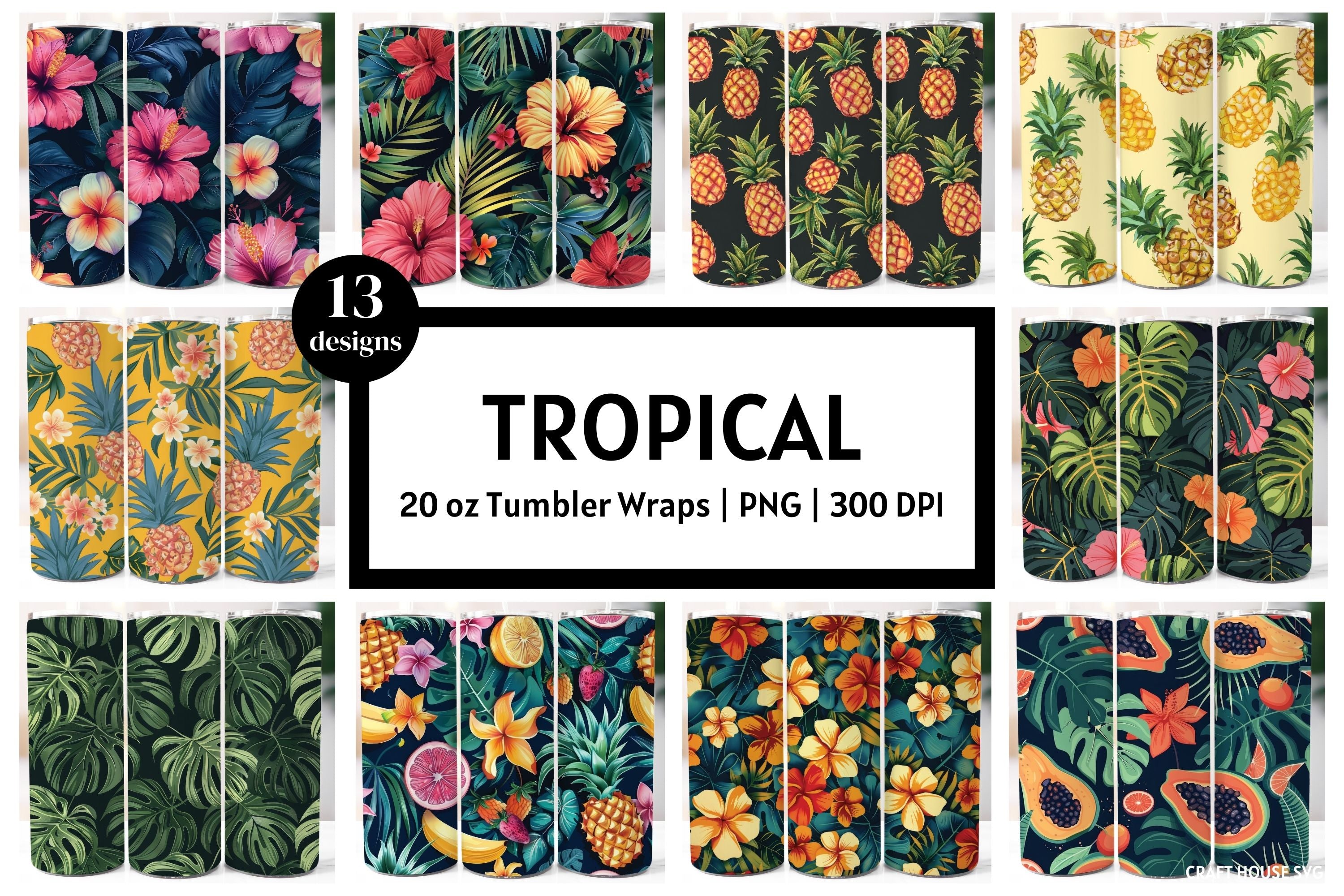 Tropical Tumbler Sublimation Bundle PNG 20 oz