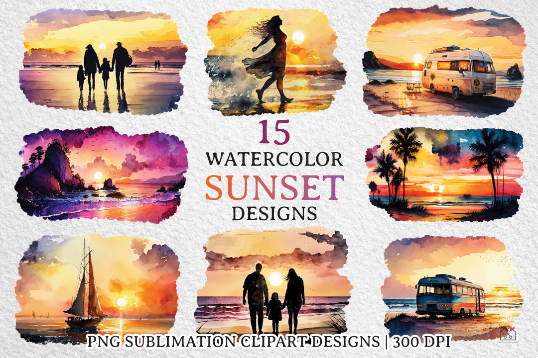 Watercolor Sunset Sky Sublimation Bundle Clipart Designs PNG ...