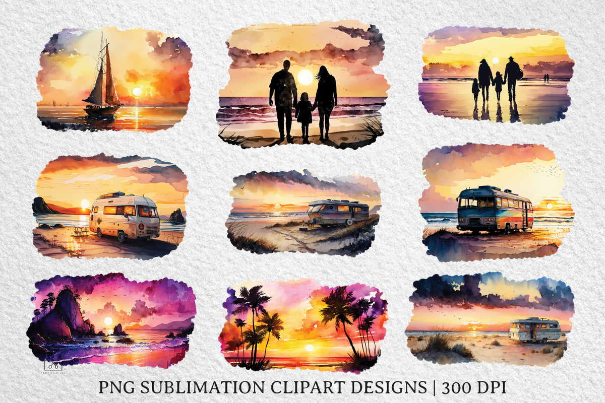 Watercolor Sunset Sky Sublimation Bundle Clipart Designs PNG ...