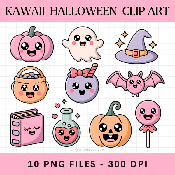 Kawaii Halloween Clipart Bundle PNG - Free and Premium Files – Craft ...