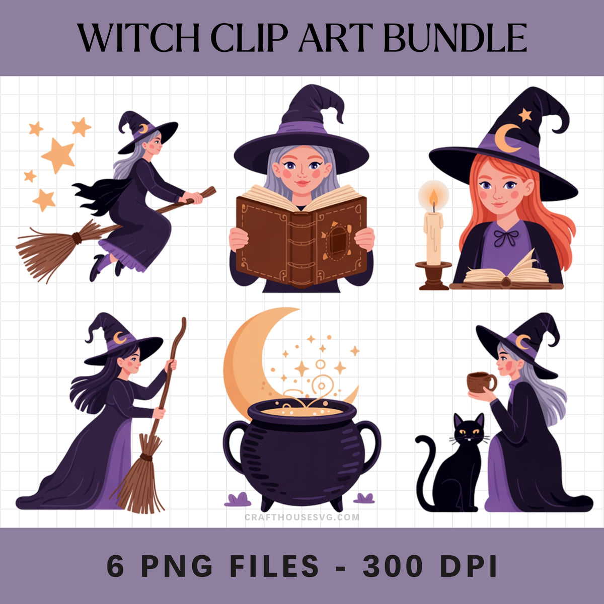 Witch Clipart Sublimation Clipart Bundle PNG - Free and Premium Files ...