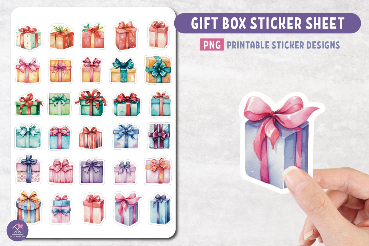 Gift Box Stickers PNG Print and Cut Birthday Sticker Designs - Free