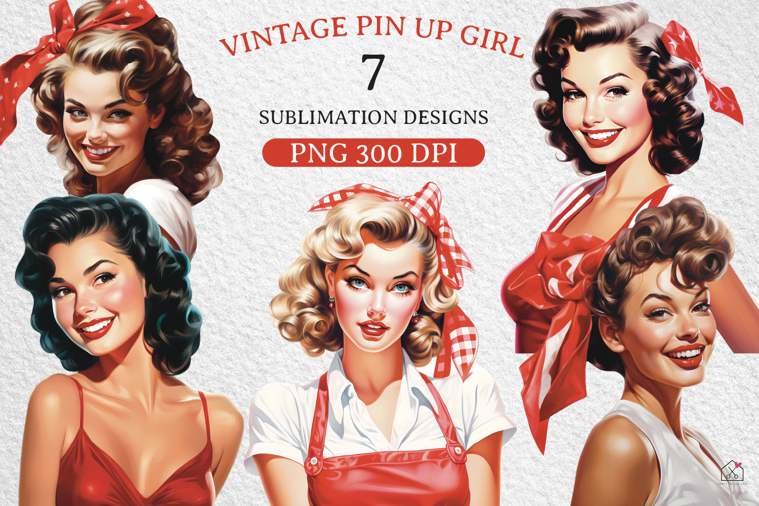 Vintage Pin Up Girl Sublimation Bundle Illustration Clipart Designs PNG ...