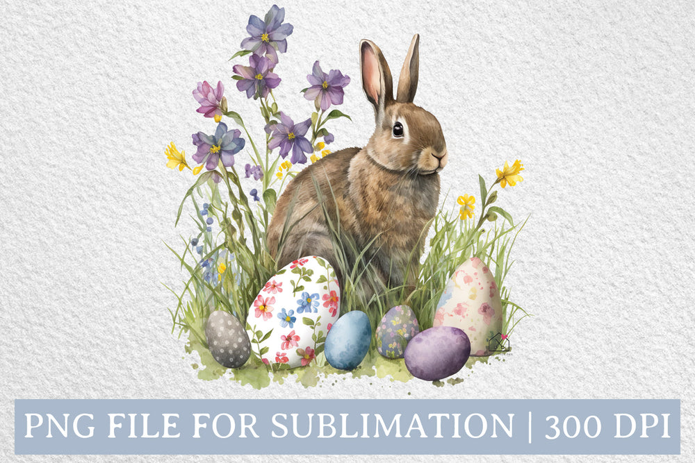 Floral Easter Bunny Watercolor Sublimation Design PNG - Free and