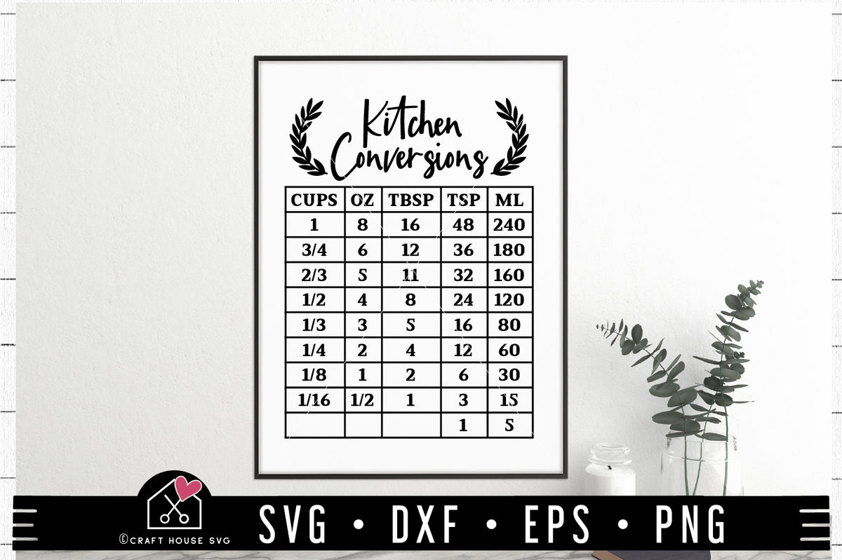 FREE Kitchen Conversions Chart SVG cut file - Craft House SVG