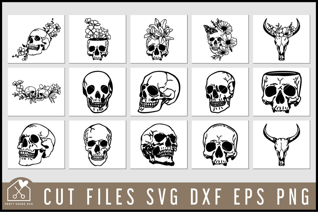 Skull Svg Bundle Floral Halloween Cut Files Craft House Svg
